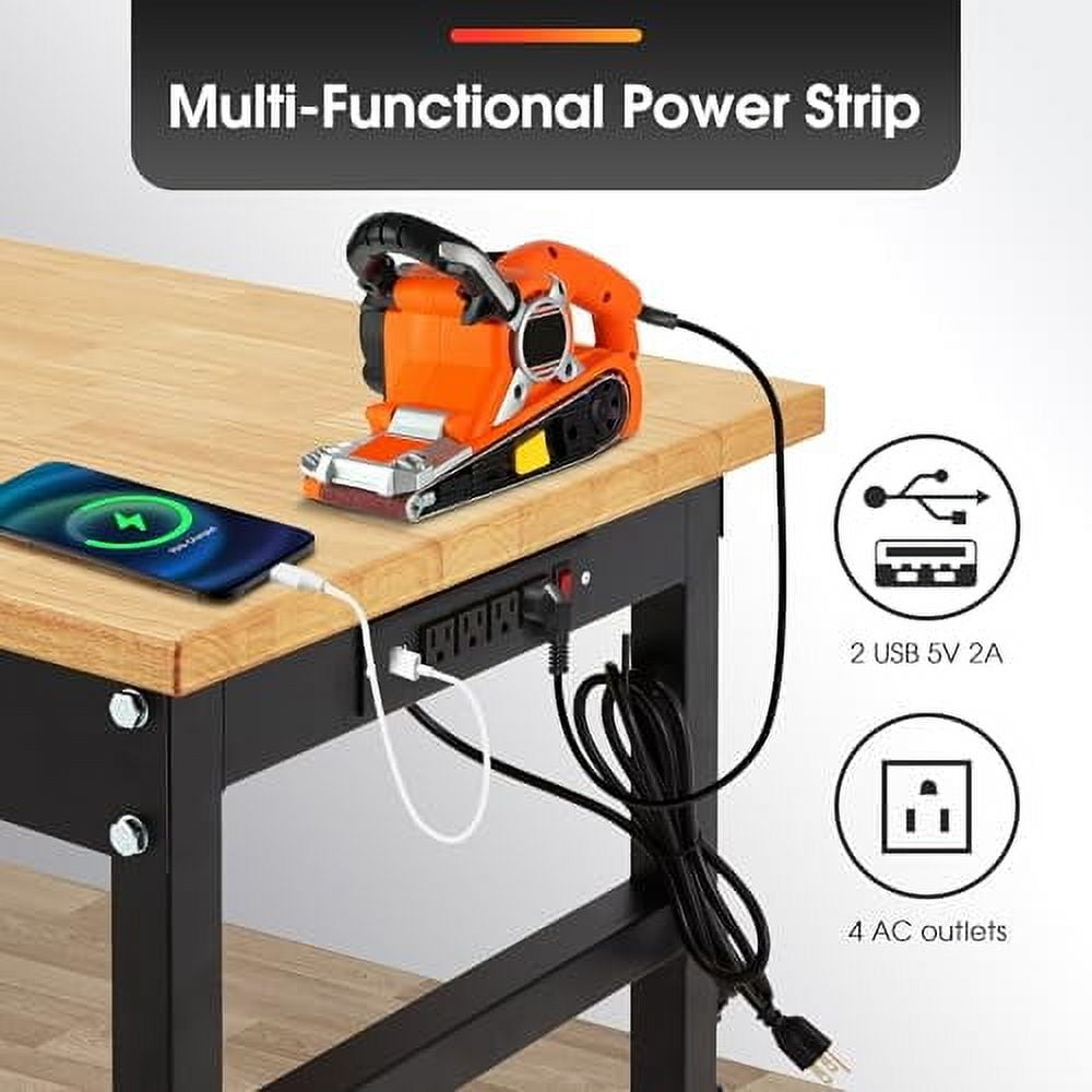 48'' Adjustable Workbench,Heavy-Duty Worktable with Power Outlet ...