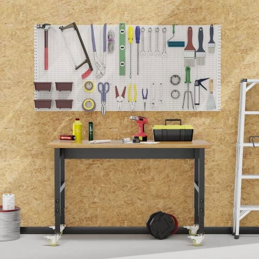 48" Adjustable Workbench, Rubber Wood Top Heavy-Duty Workstation, 2000 ...