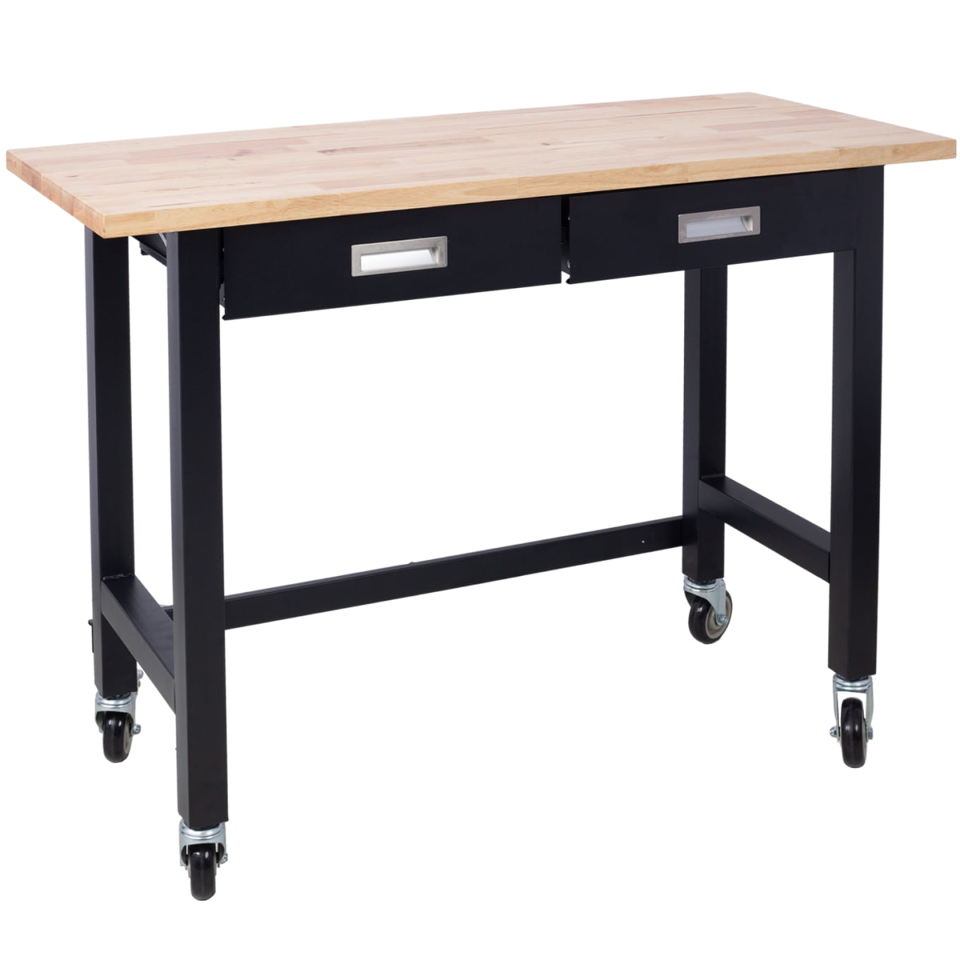 48'' Adjustable Workbench, Solid Wood Work Bench Table with Wheels and ...