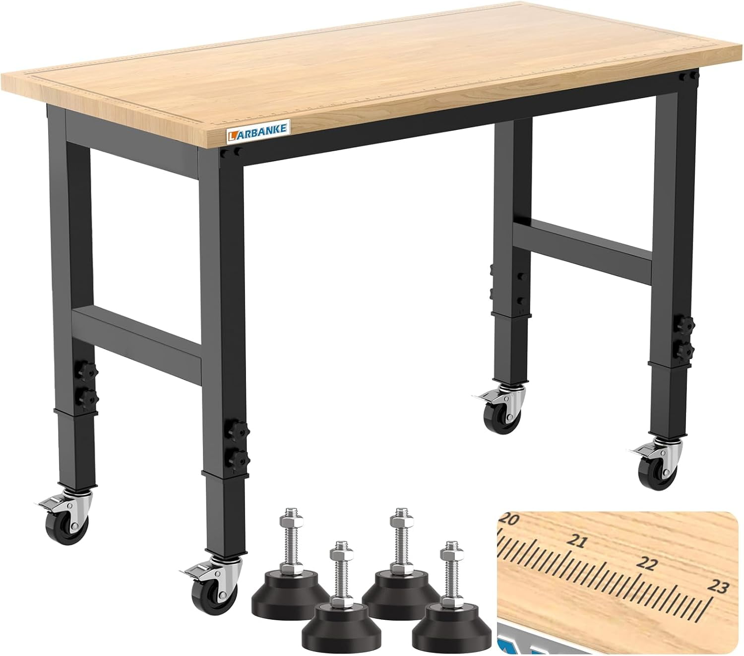 48" Adjustable Workbench with Wheels and Foot Pads,Rubber Wood ...