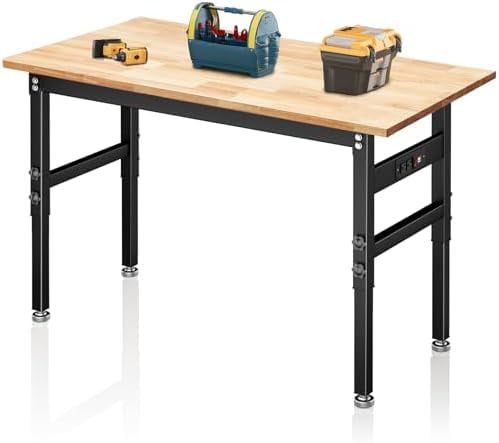 48" Adjustable Workbench for Garage, Heavy-Duty Wood Top Work Bench ...