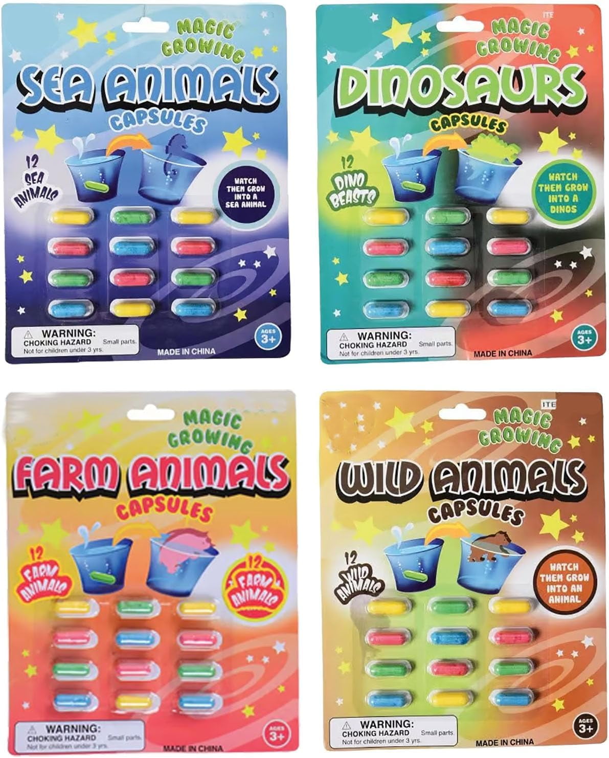 48 Animal Sponges - 4 Packs of 12 Capsules - Emerge from Capsule - Grow ...