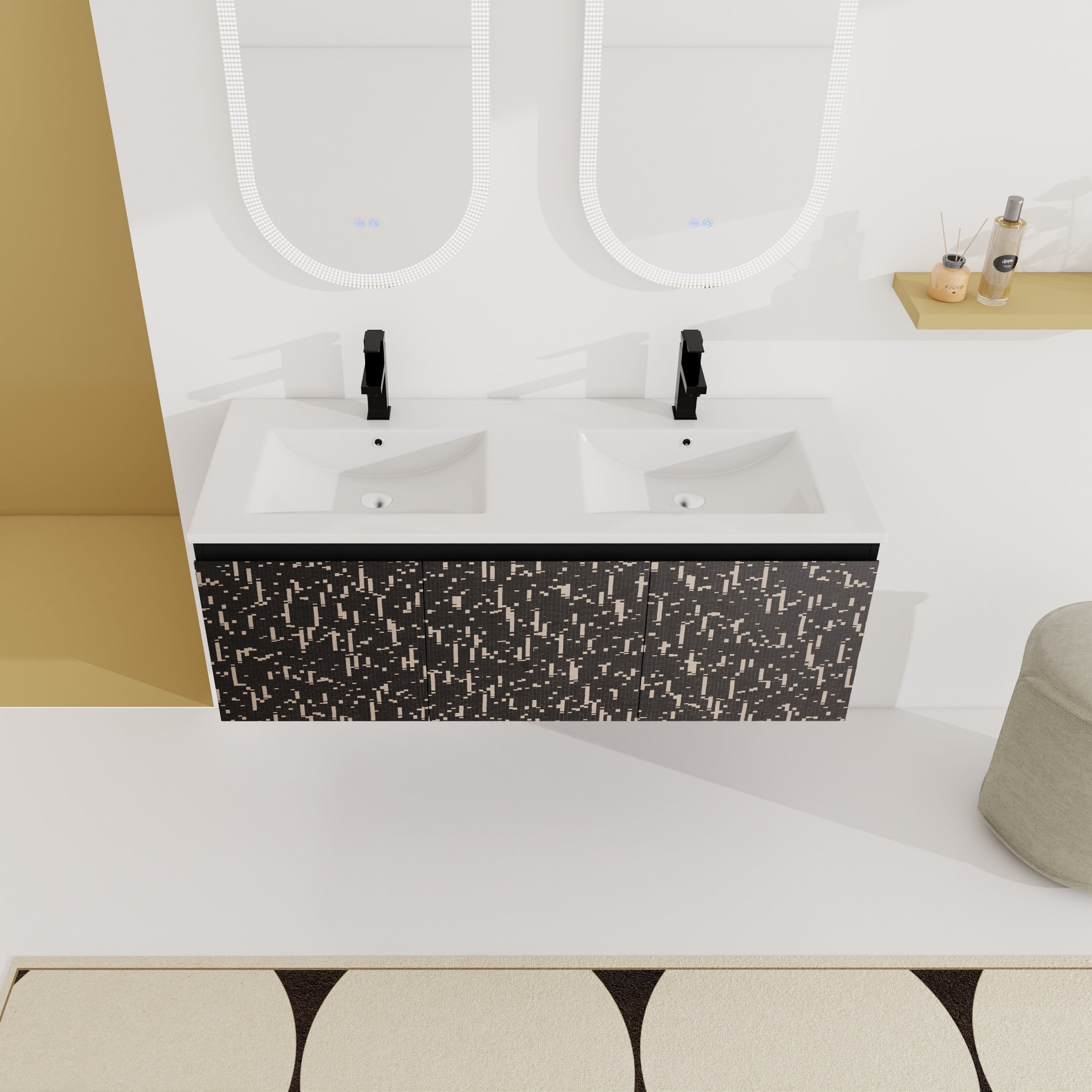 48''Bathroom Floating Vanity with Double Ceramic Sink, Wall Mounted ...
