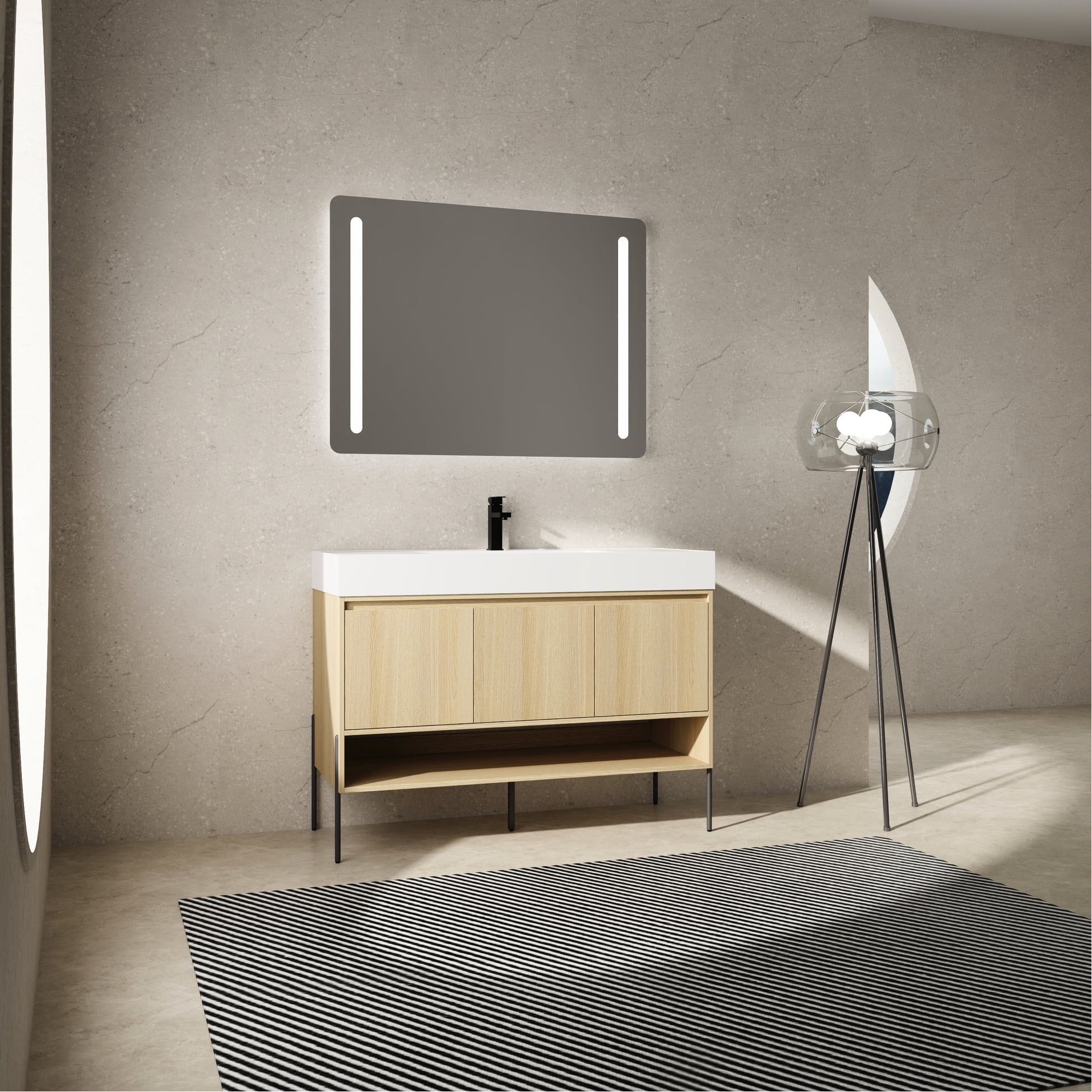 48" Bathroom Vanity With Resin Sink And Modern 3 Door Cabinet, Oak ...