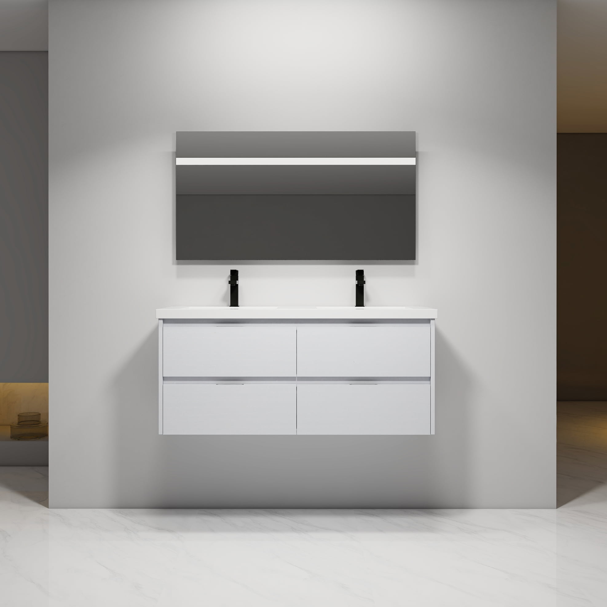 48" Bathroom Vanity With Dual Resin Basins And 4 Soft Close Drawer ...
