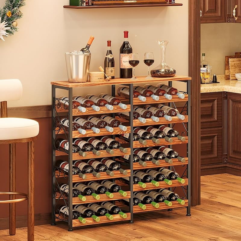 48 Bottles Wine Rack Freestanding Floor with Wood Top, 8 Tier Wine ...