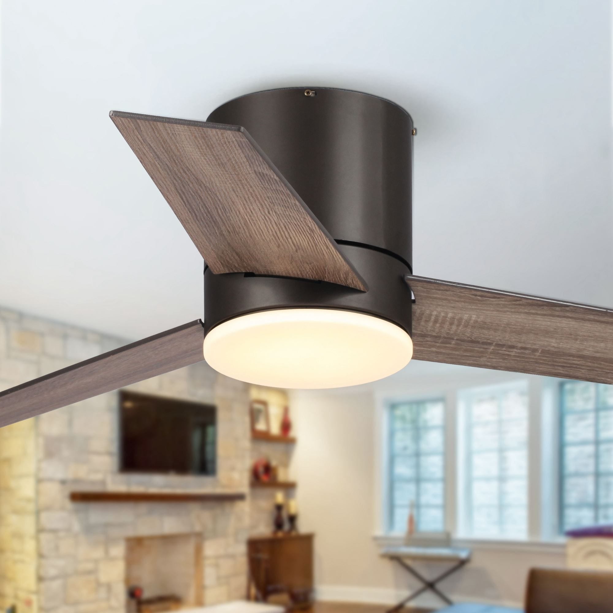 48" Bronze Plywood 3-Blade Flush Mount Ceiling Fan with Light and ...