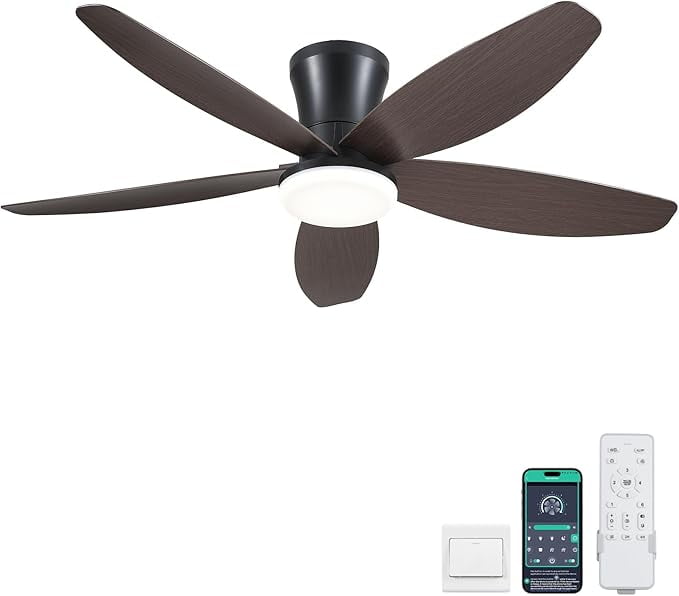 48" Brown Low Profile Ceiling Fan with Lights, Remote/APP Control, DC ...