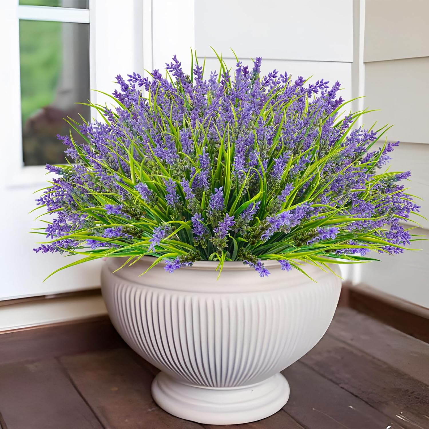 48 Bundles Artificial Grass Fake Plants, Outdoor Fake Monkey Grass Greenery UV Resistant Faux ...