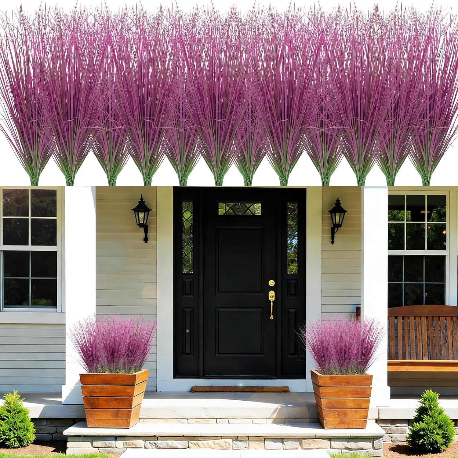 48 Bundles Artificial Grass Plants Outdoor Tall Faux Shrubs Greenery ...