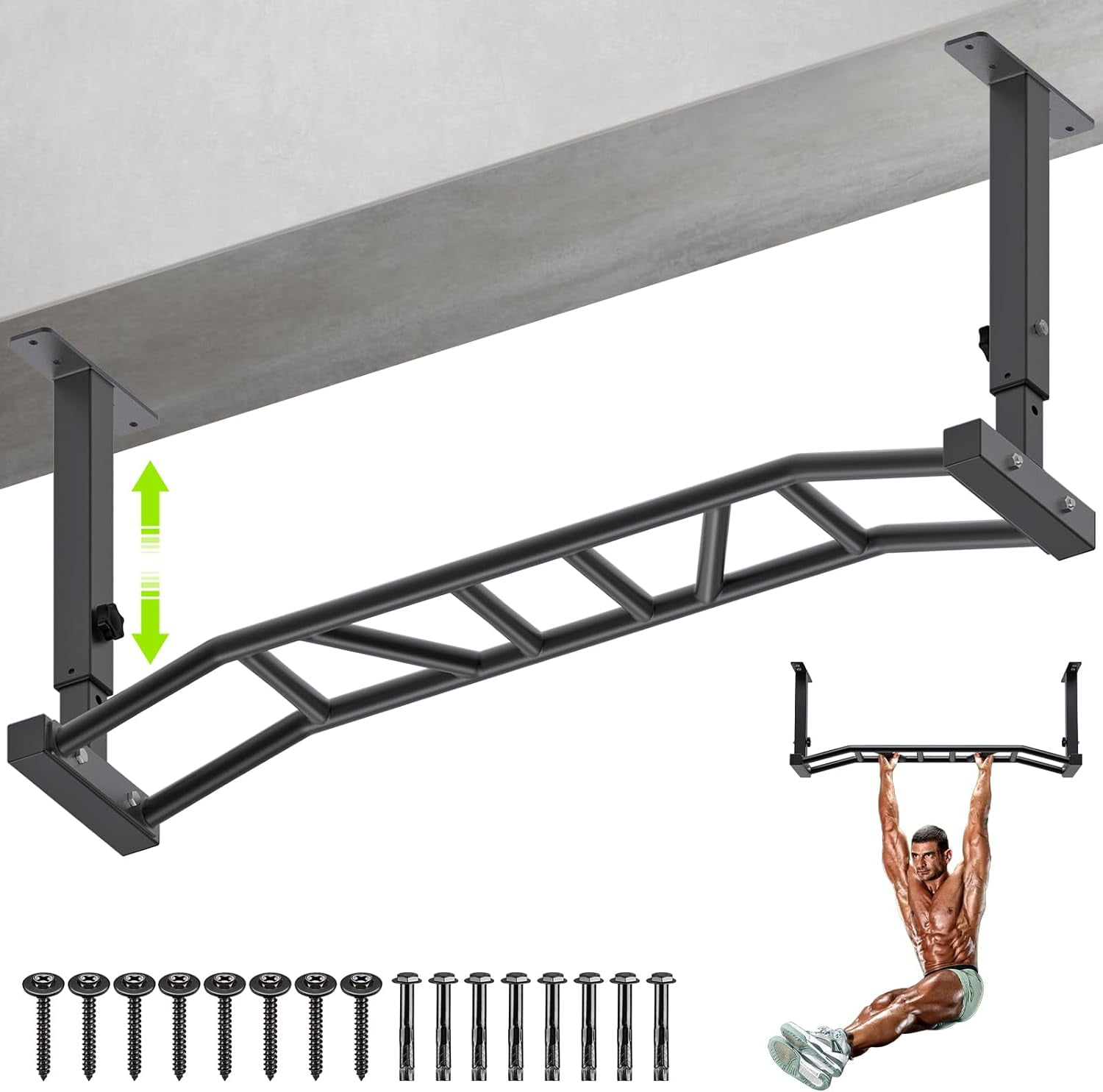 48" Ceiling Mounted Pull Up Bar, Heavy Duty Multi-Grip Chin Up Bar ...