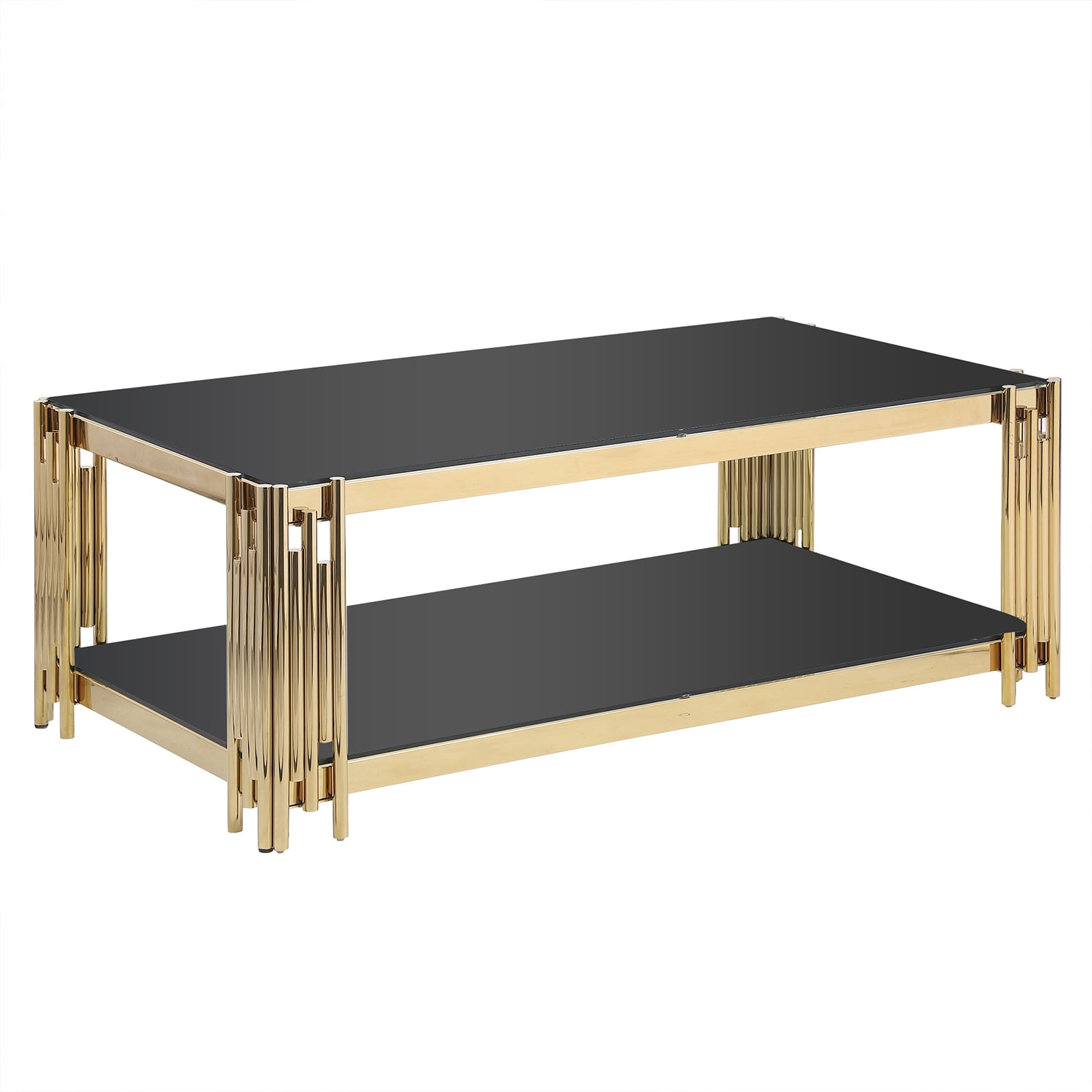 48" Coffee Table With Stainless Steel Frame Tempered Glass Top Double ...