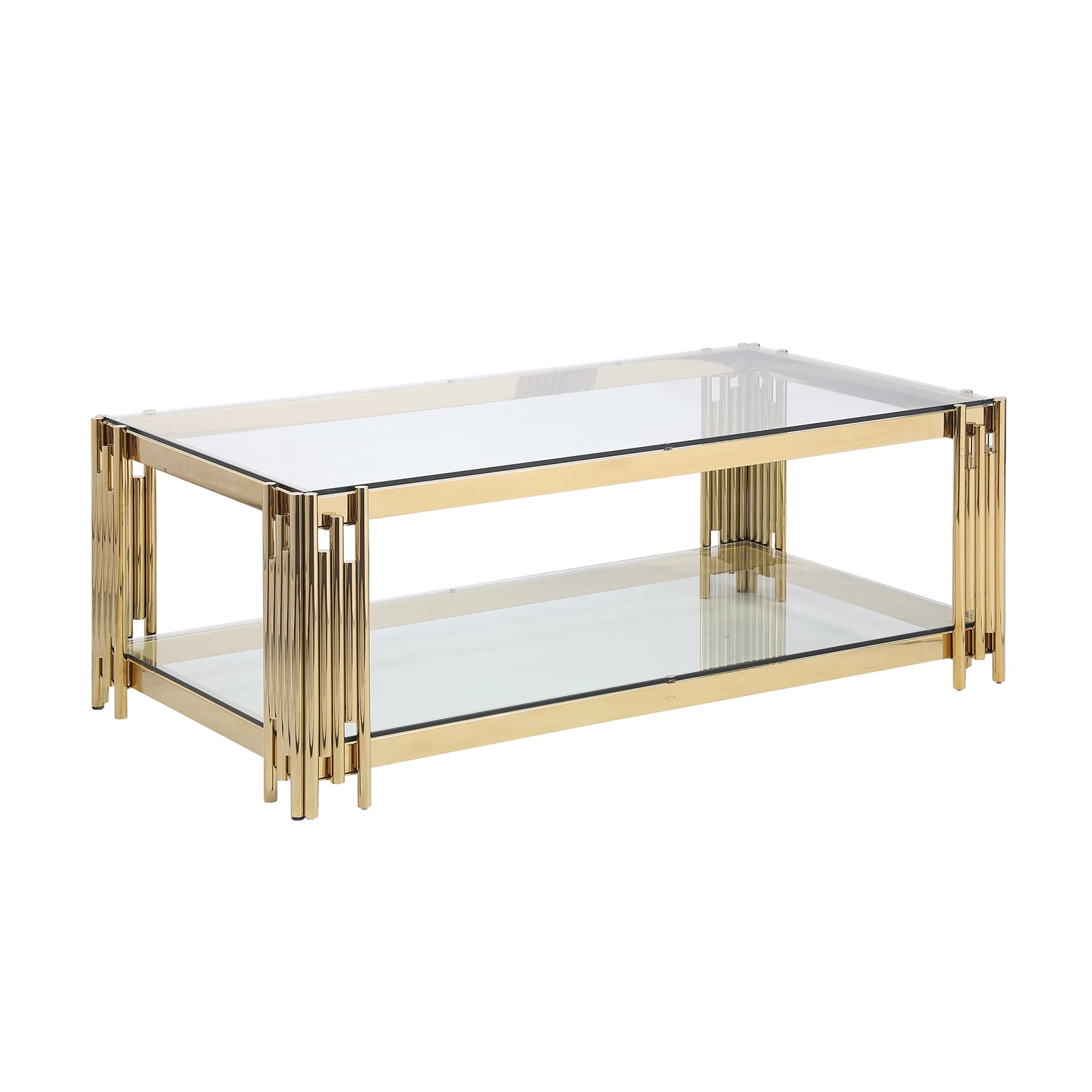 48" Coffee Table With Stainless Steel Frame Tempered Glass Top Double ...
