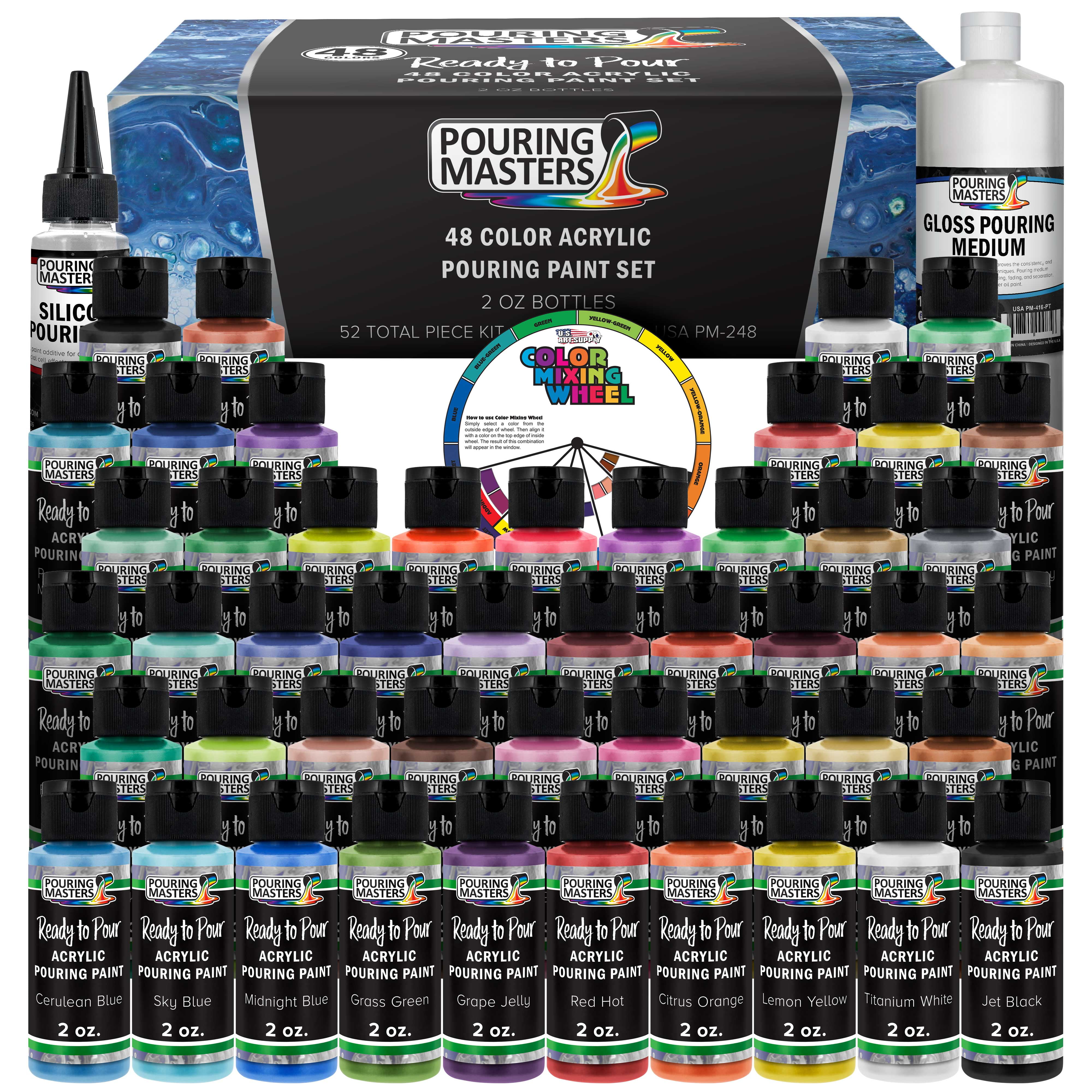 48-Color Acrylic Paint Set - Pre-Mixed, High Flow, 2-Oz - For Canvas ...