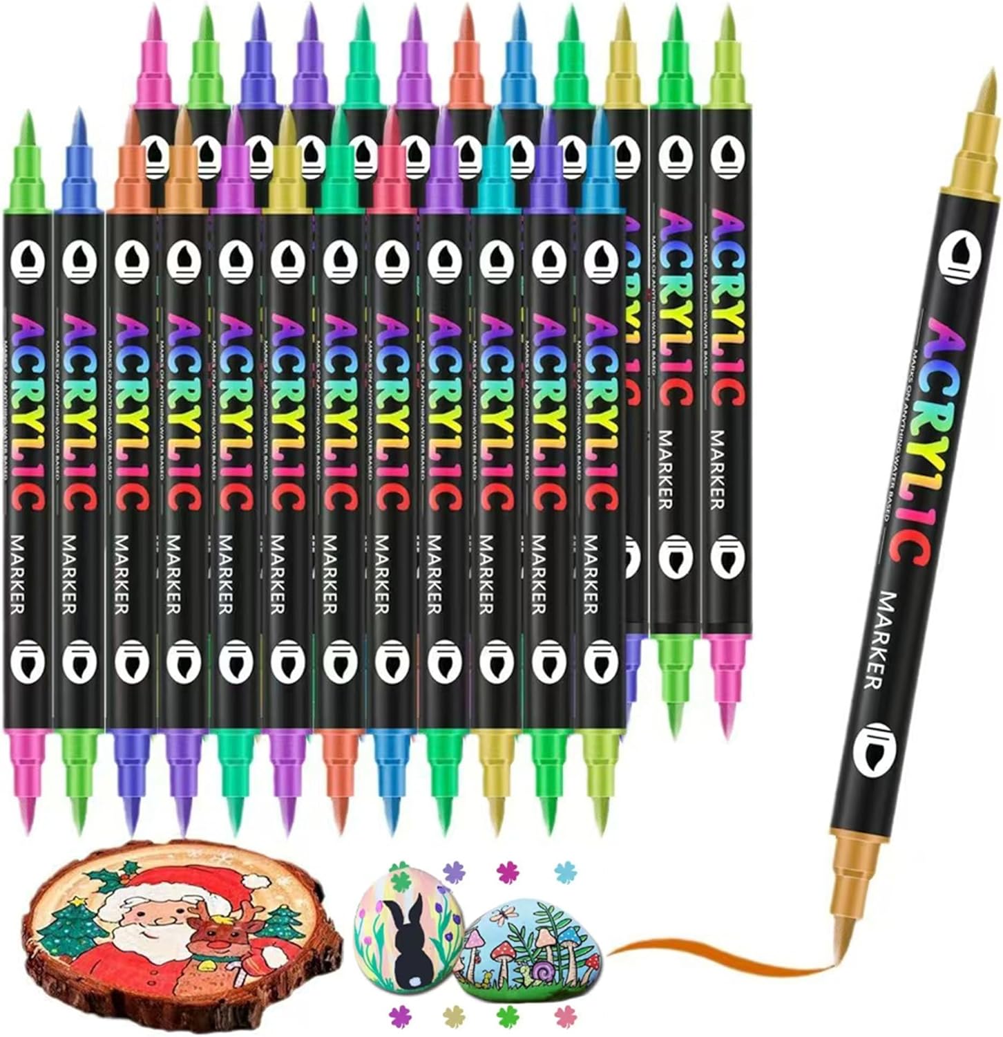 48 Colors Acrylic Paint Markers,Dual Tip Drawing Marker Pen for Rock ...