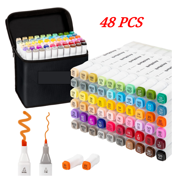 48 Colors Alcohol Markers Set, Dual Tip Permanent Double Tipped Art ...