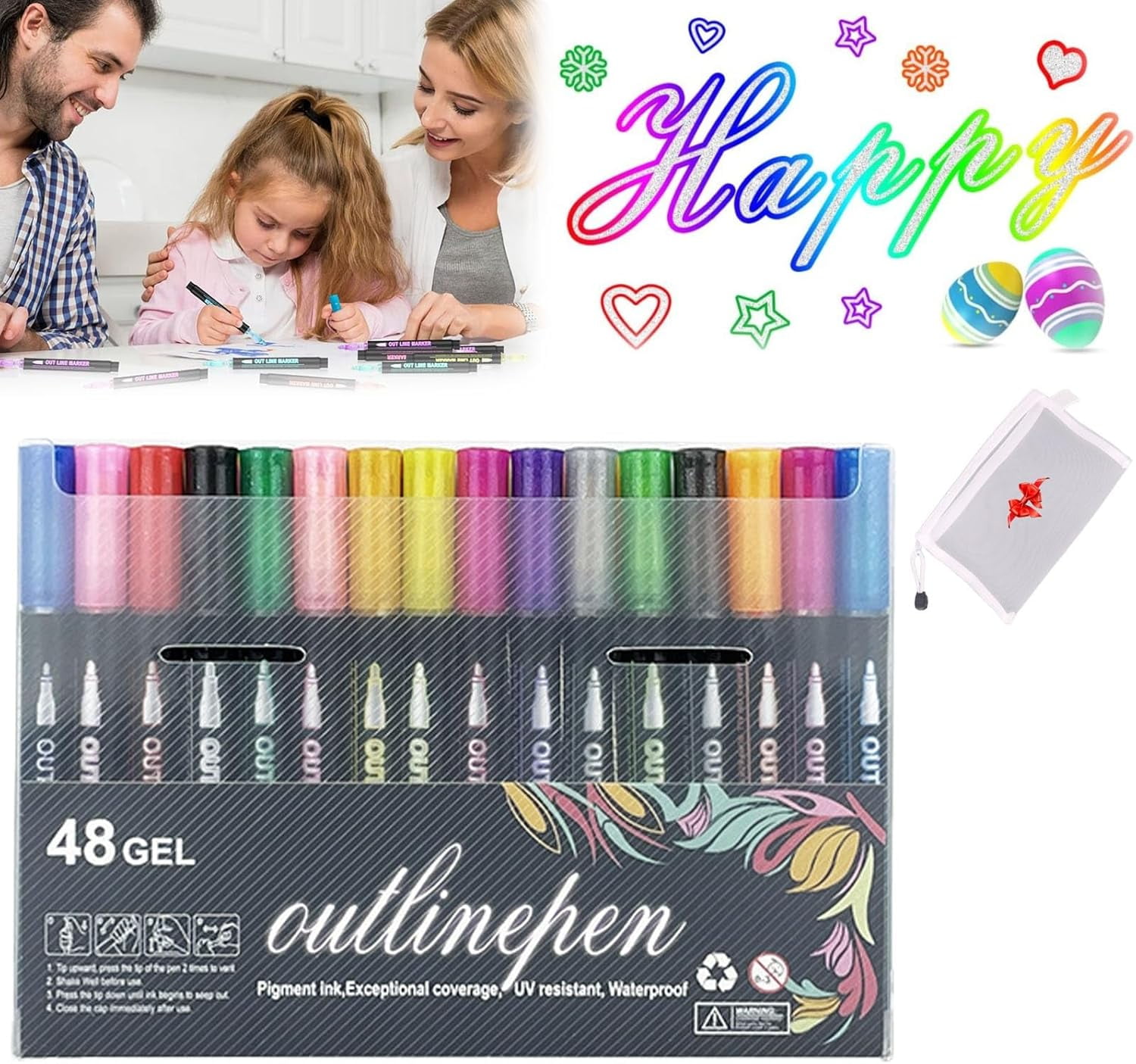 48 Colors Double Line Outliner Markers, Coloring Lightstick Graffiti ...