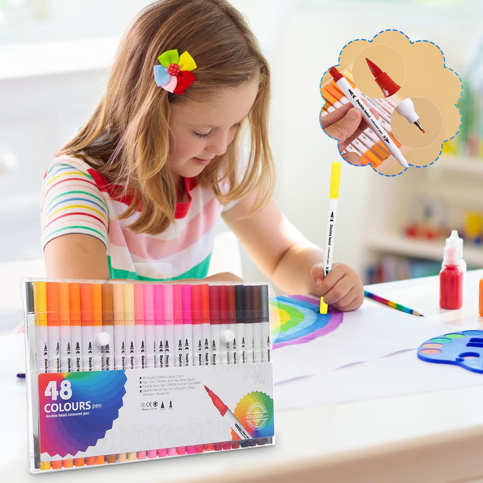 48 Colors Dual Tip Art Markers Pens for Adult Coloring Book,Fineliner ...