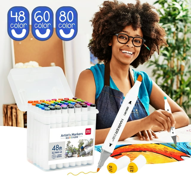 48 Colors Dual Tips Permanent Marker Pens Art Markers Set with Storage ...