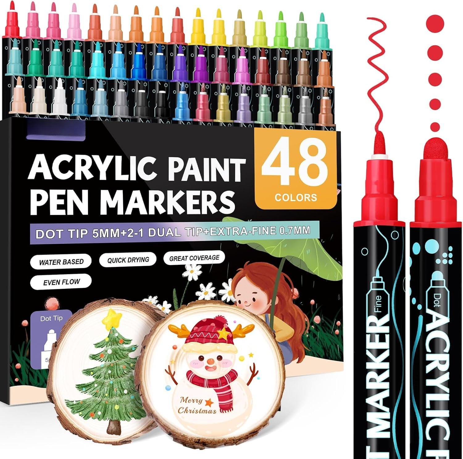 48 Colors Marker Dual Tip(Fine and Dot Tip), Pens Markers for , Rock ...