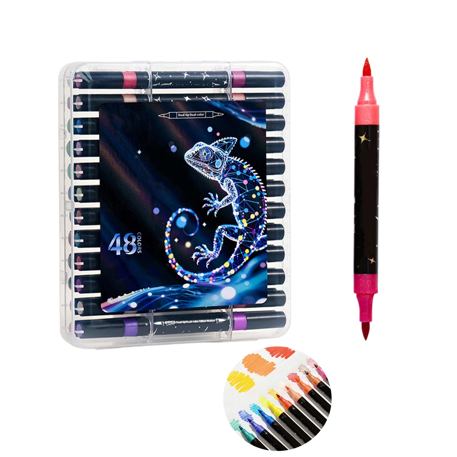 48 Colors Shimmer Acrylic Paint Markers, Dual-Tip with Brush Tip Pens ...