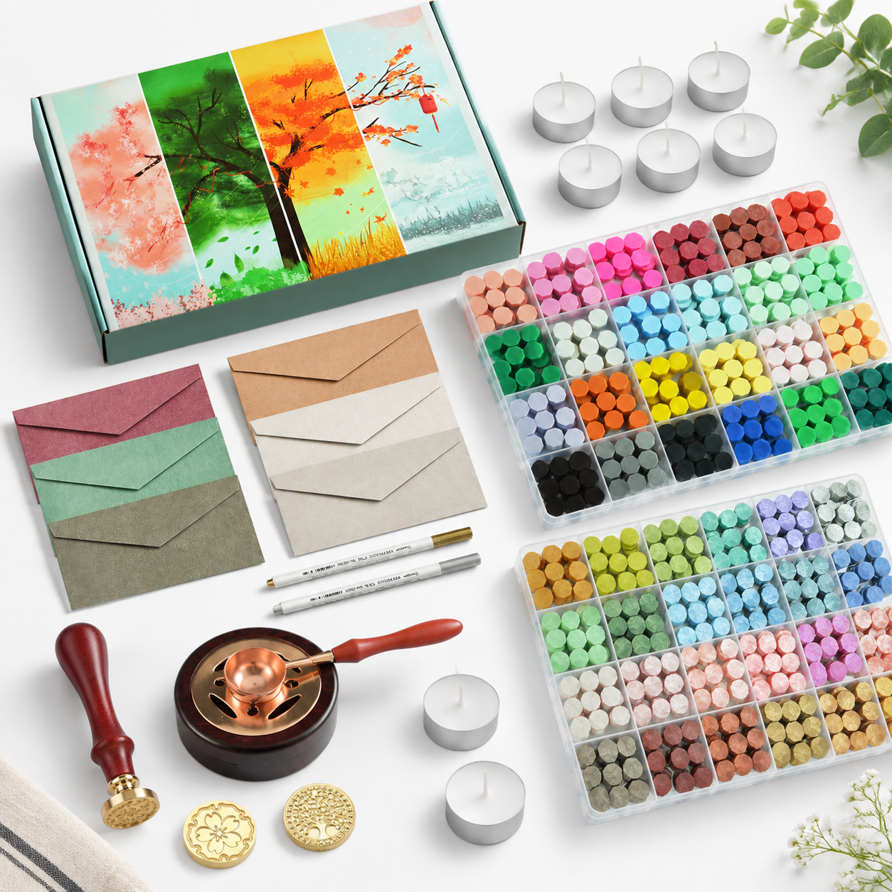 48 Colors Wax Sealing Kit with Gift Box and 1200 Sealing Beads ...
