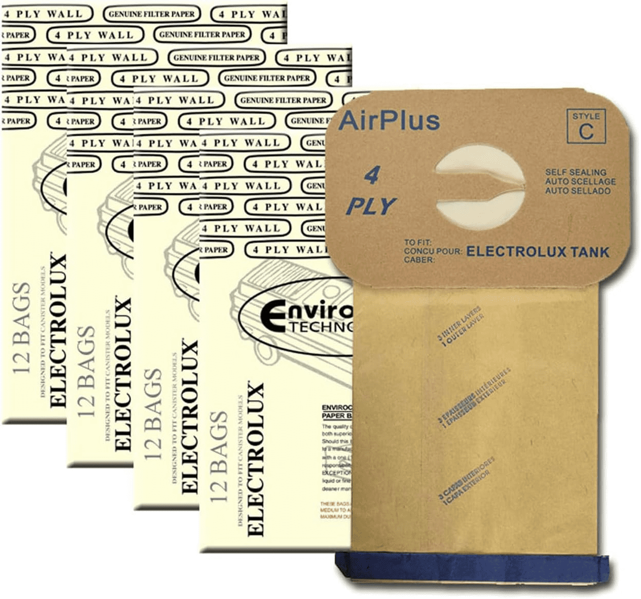 EnviroCare 48 Electrolux Type C Tank Model Vacuum Cleaner Bags 4 Ply ...