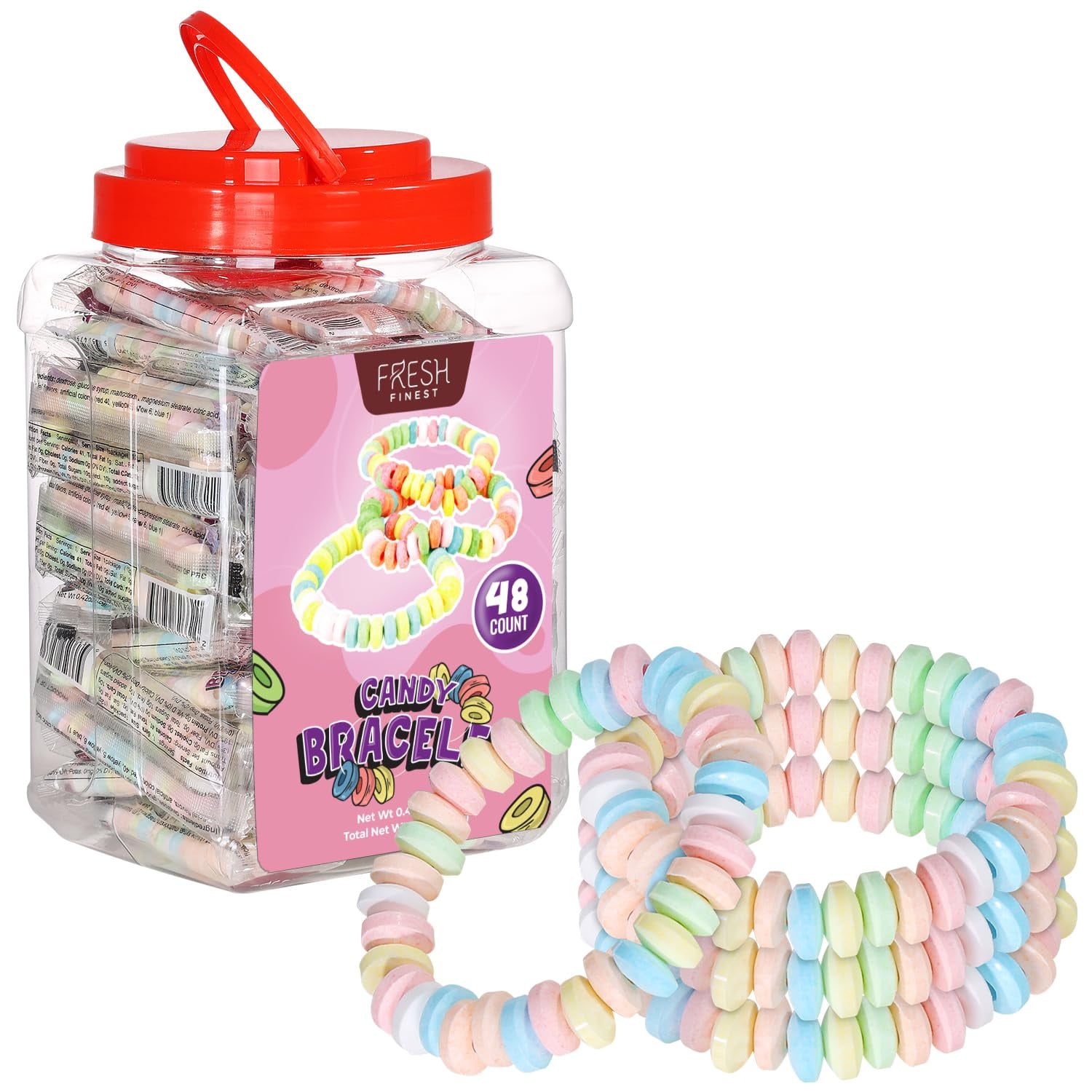 48-Count Bulk Candy Bracelets - Individually Wrapped Novelty Candy ...