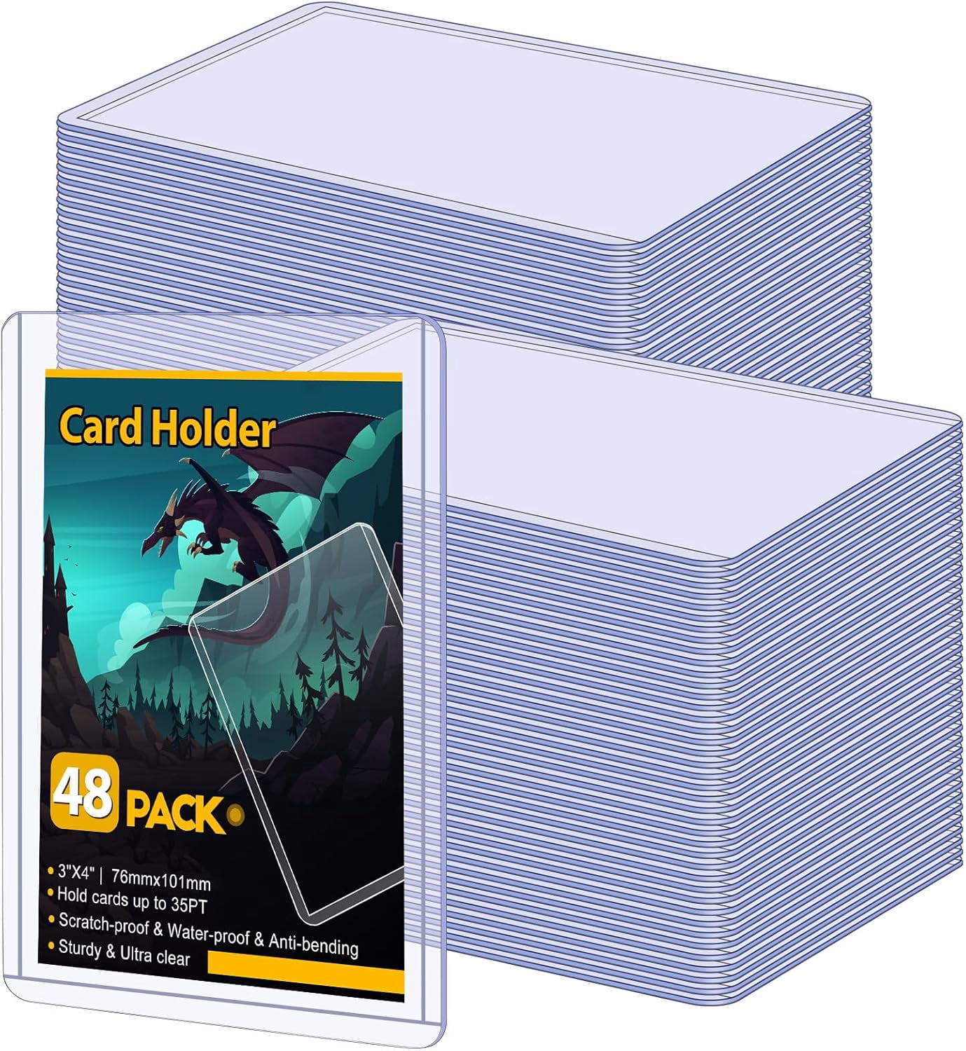 48 Count Card Sleeves Hard Plastic, 35PT Card Holder, 3" x 4" Baseball ...