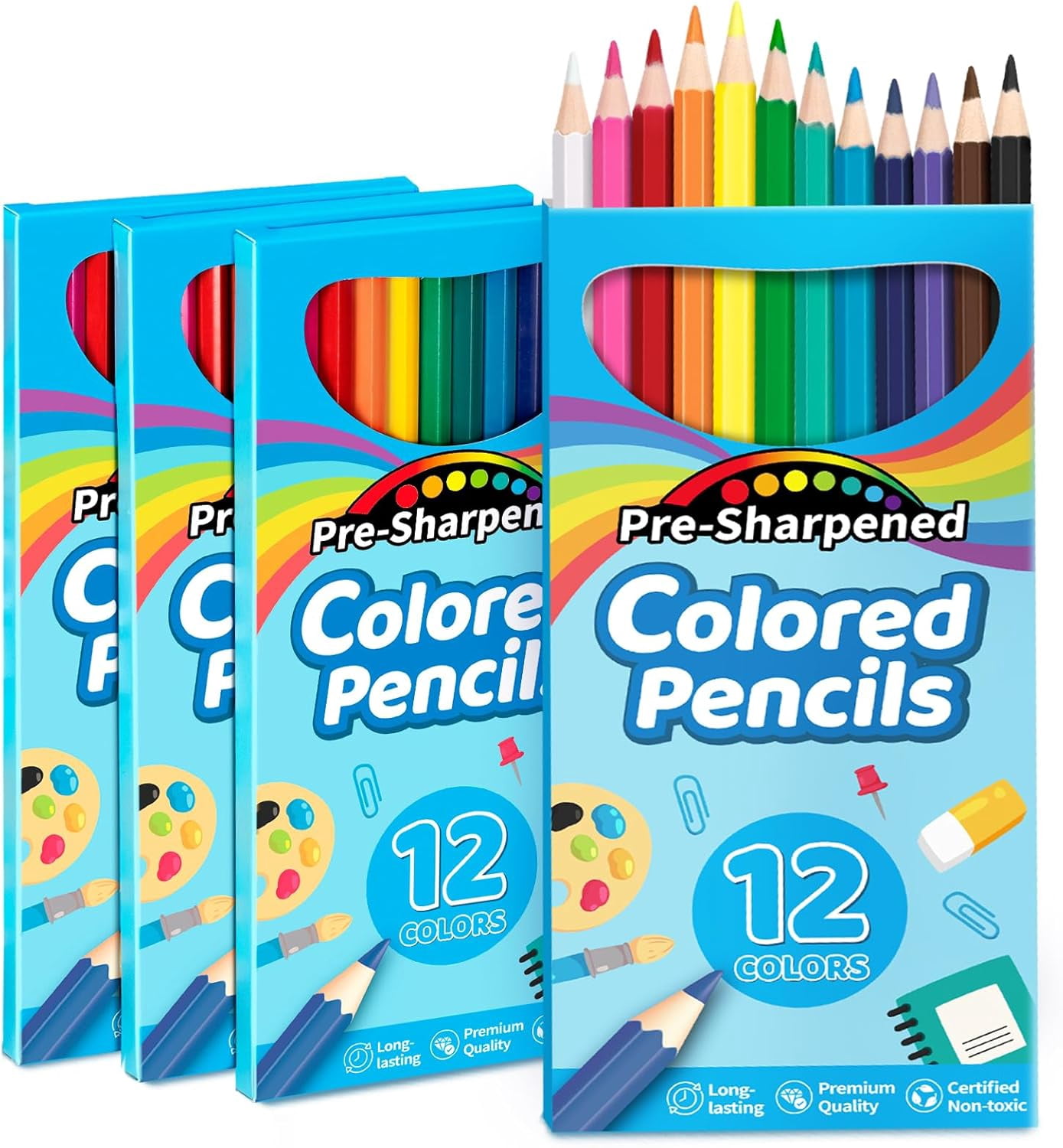 48 Count Colored Pencils, 4 Packs Pre-sharpened Coloring Pencils for ...