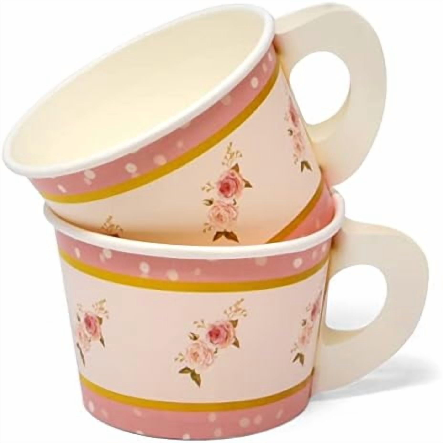 48 Count Floral Tea Party Treat Cups with Handle 10oz Disposable Paper ...
