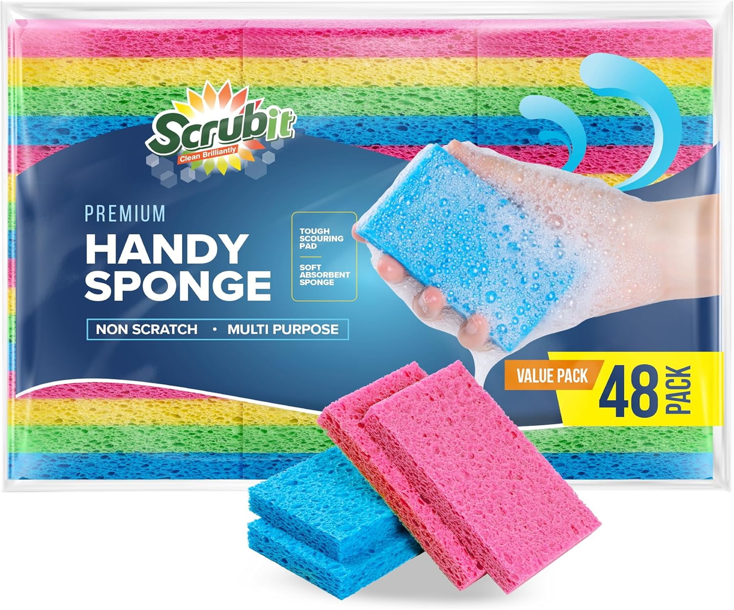 48-Count Sponges Kitchen for Dishes Cleaning - Non-Scratch Dish Scrub ...
