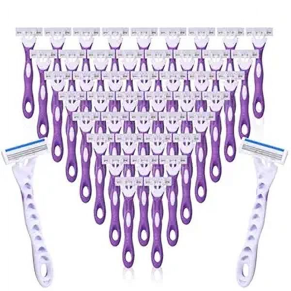48 Count Women's Disposable Razors Bulk Purple 3 Blade Razor for Women ...