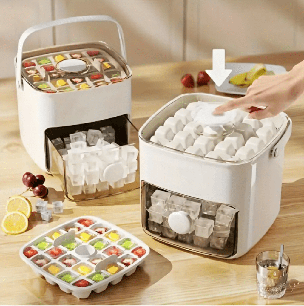 48-Cube Ice Maker - Portable Double Layer Easy-Press Lid | Silicone ...