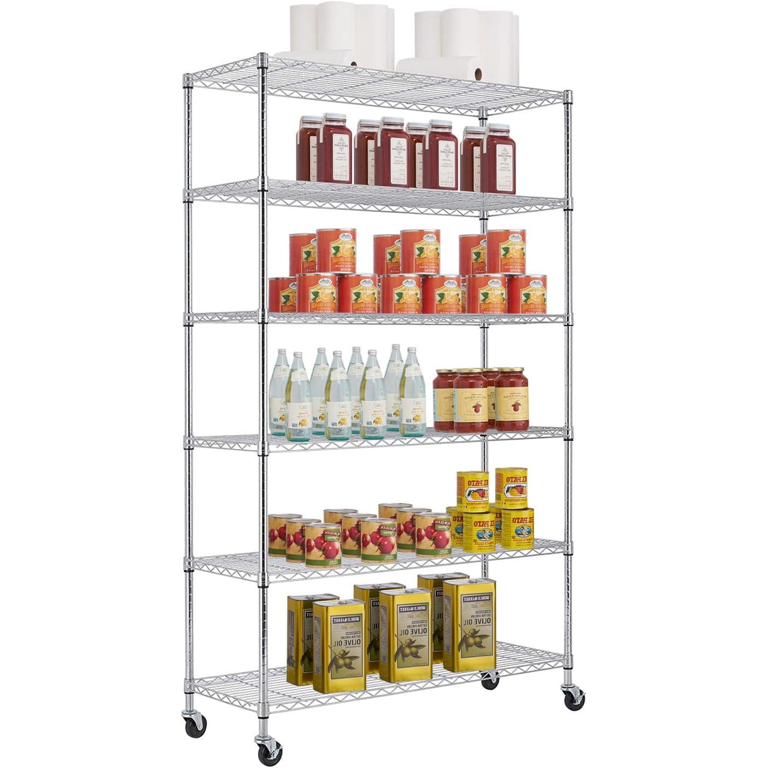 48" D×18" W×82" H Wire Shelving Unit Metal Shelf with 6 Tier Casters ...