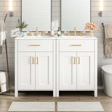 48" Vintage Style Small Bathroom Vanity Combo with Double Vanities ...