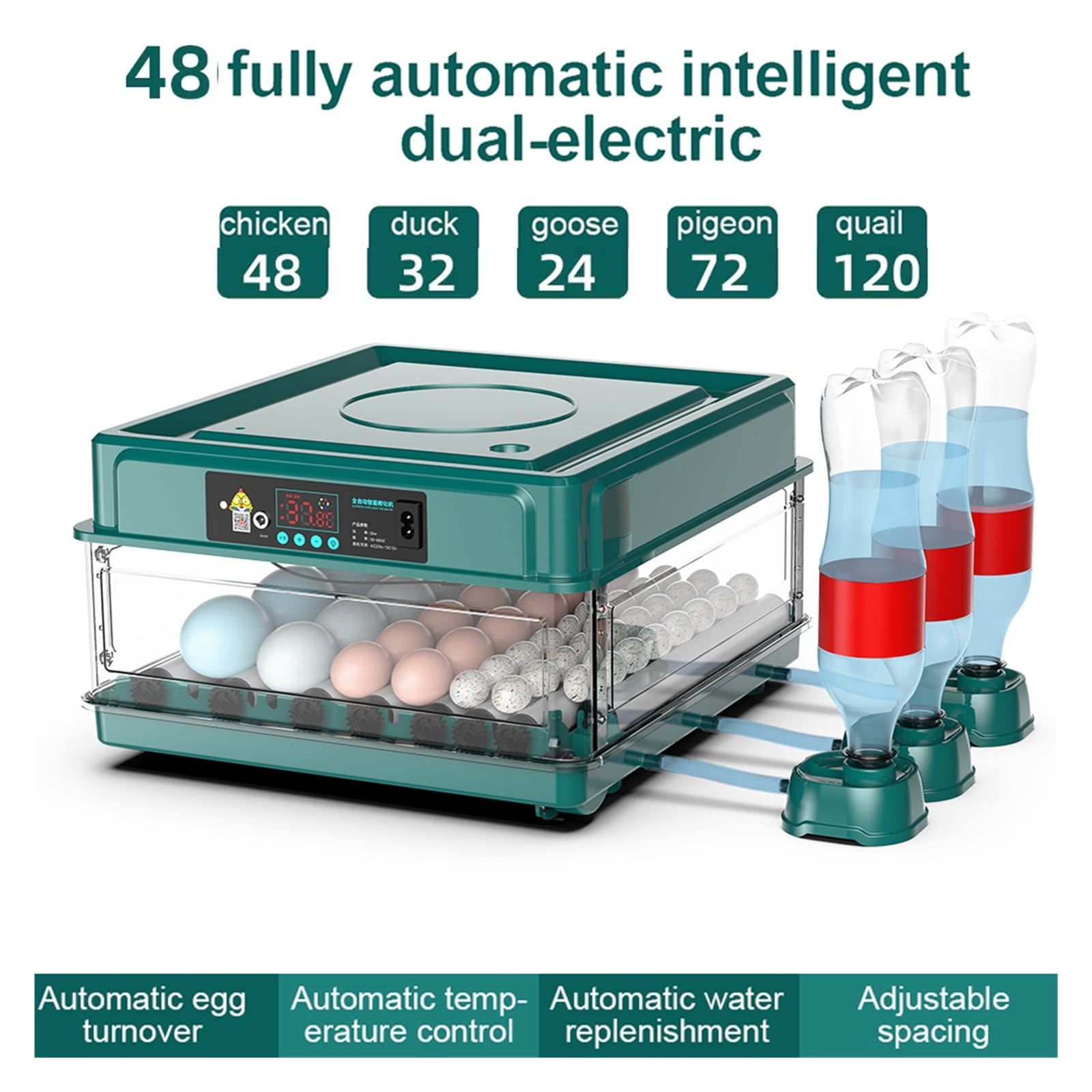 48 Eggs Incubator Fully Automatic Turning Hatching Brooder Farm Bird Quail Chicken Poultry Farm ...