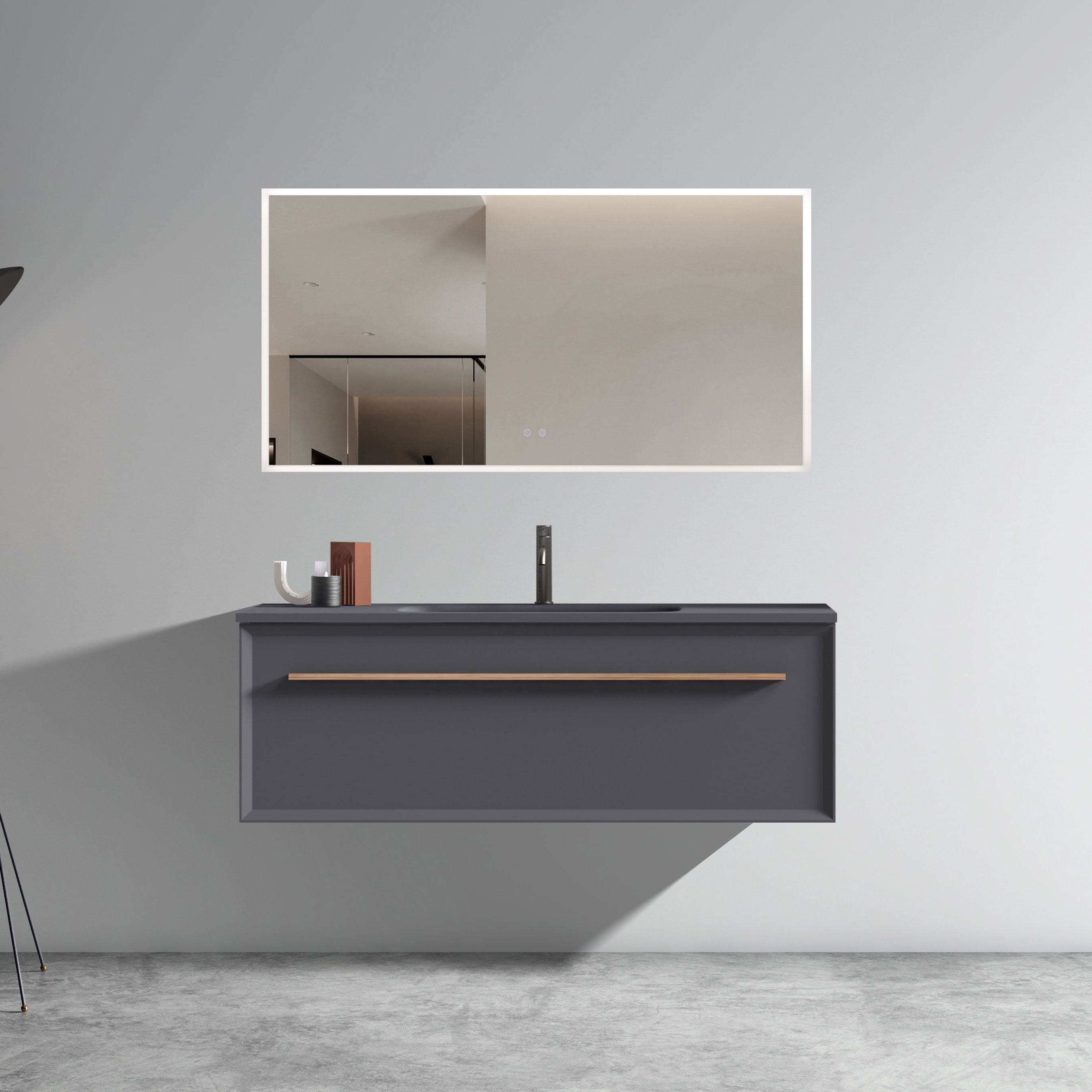 48" Exclusive Gray Bathroom Vanity with Gray Solid Surface Sink, Wall ...