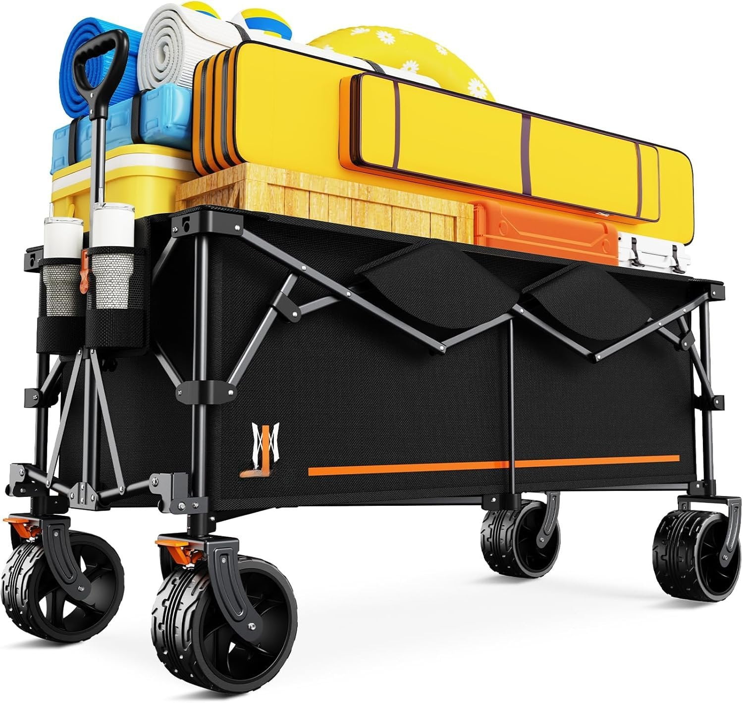 48'' Extra Long Collapsible Wagons Carts Foldable, 440Lbs Heavy Duty ...