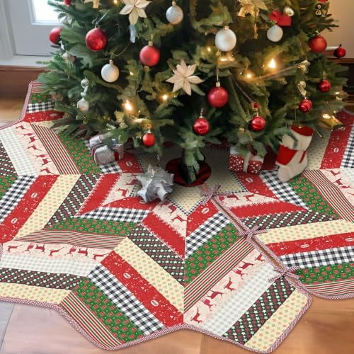 48" Farmhouse Quilted Skirt: Primitive pattern (linen) — rustic tree ...