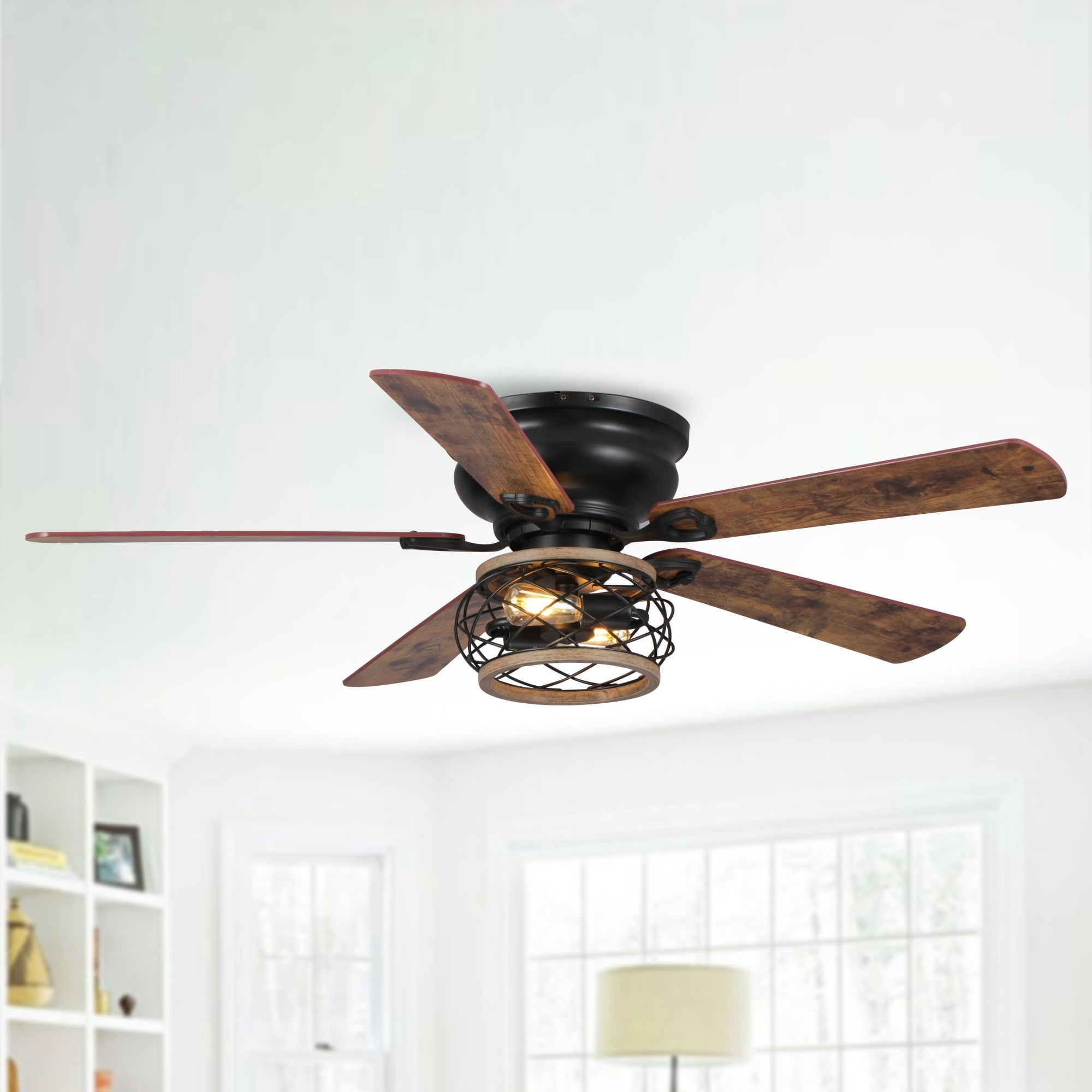 "48"" Farmhouse Style Wooden 5-Blade Low Profile Indoor Ceiling Fan ...