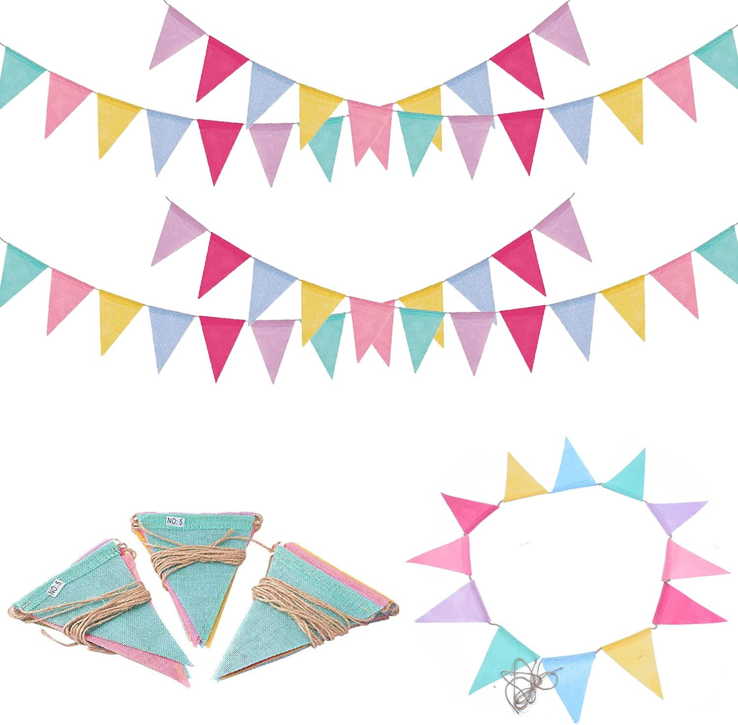 48-Flags Outdoor Garden Bunting, Multicolor Waterproof Triangle Flags ...