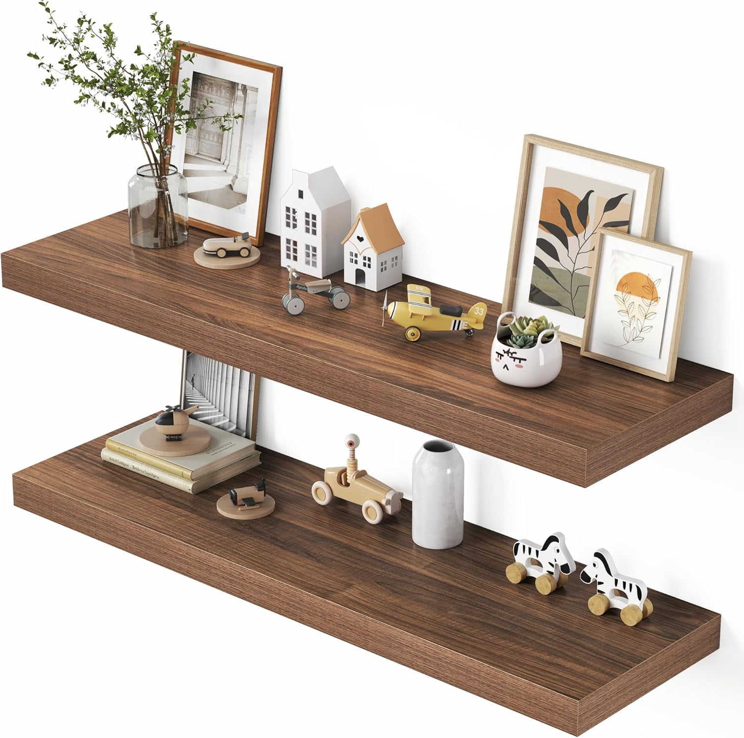 48" Floating Shelves for Wall, 12" Deep Thicker Walnut Shelves, Wall ...