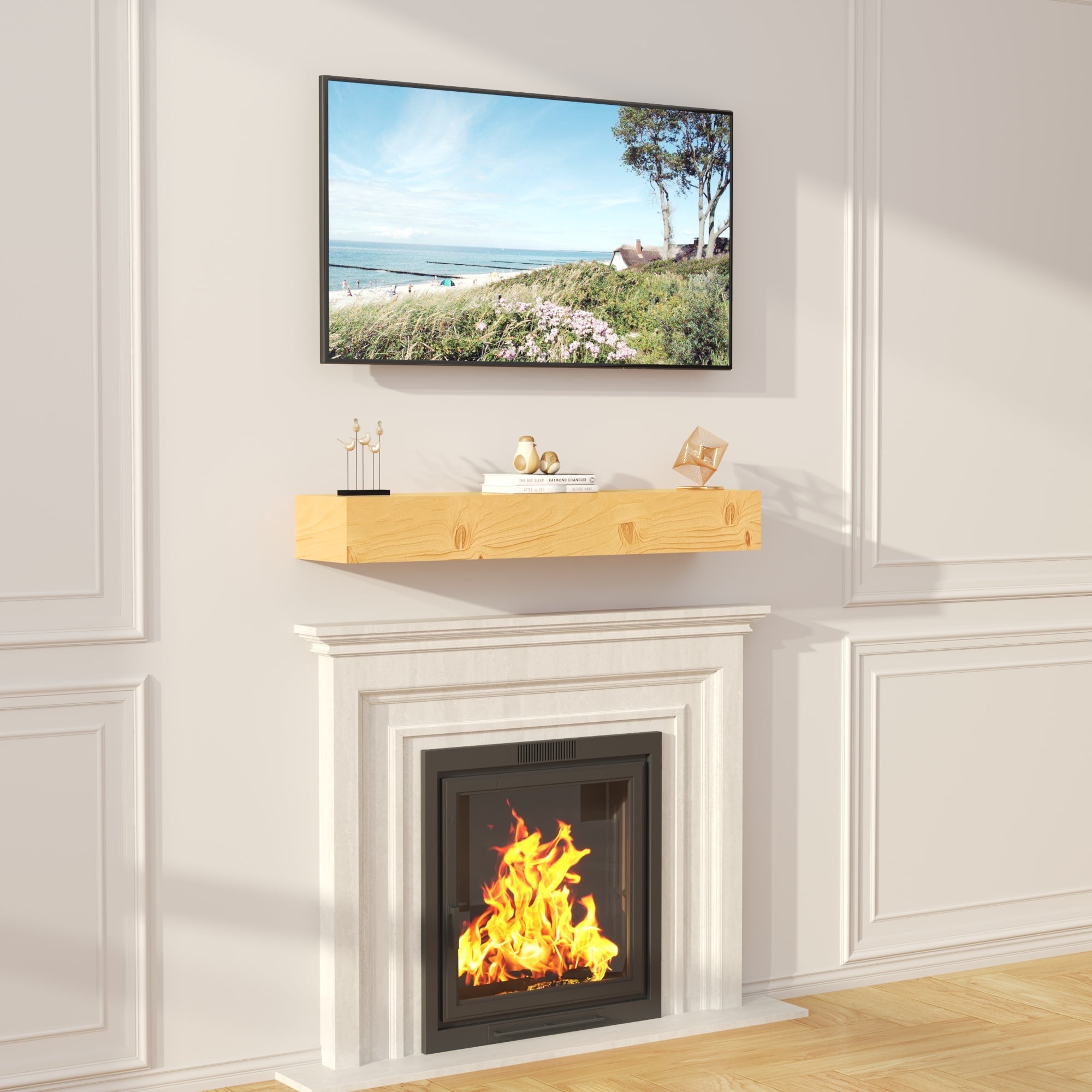 48" Floating Wooden Fireplace Mantels Surrounds Wall Shelves Wall ...
