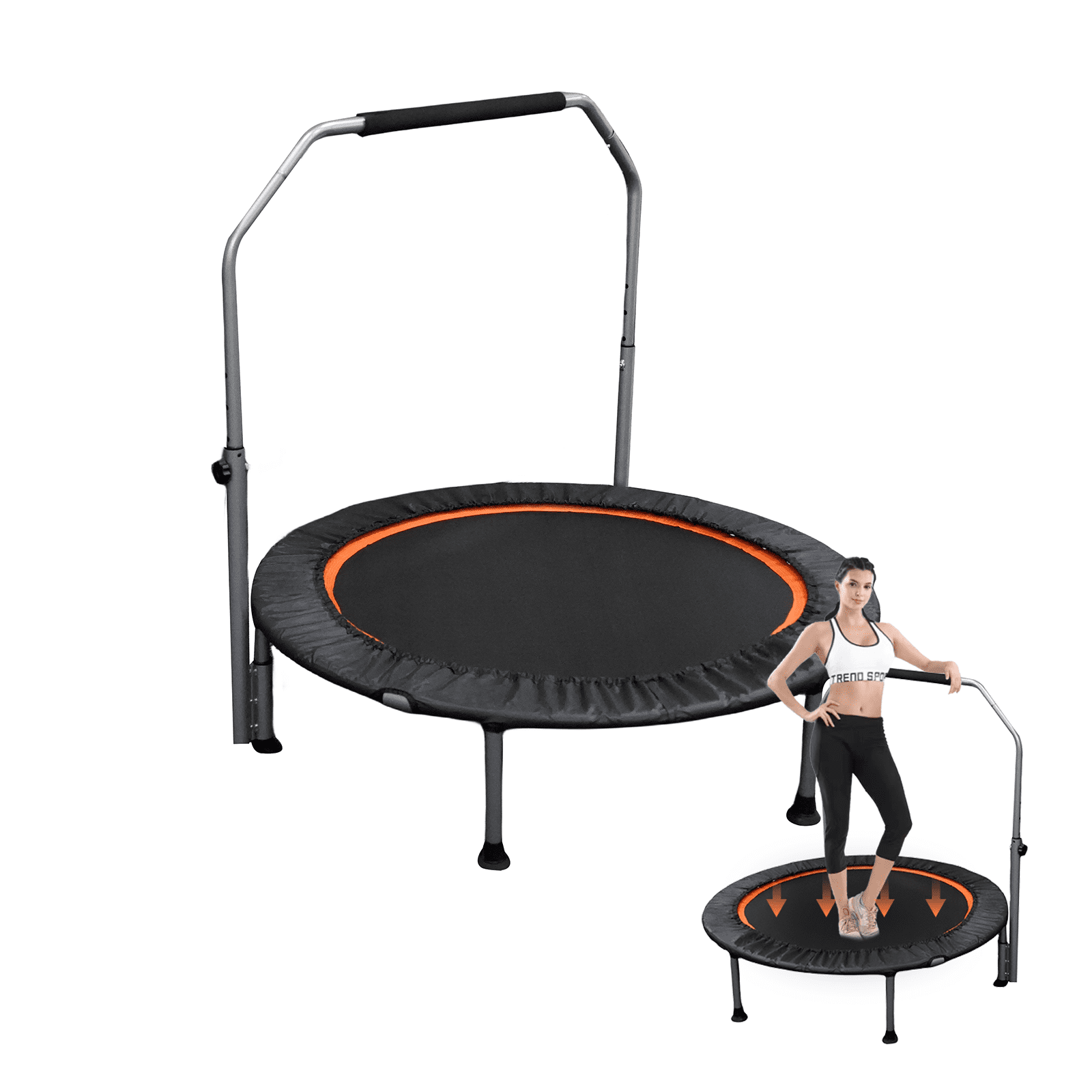 48" Foldable Mini Trampoline Max Load 330lbs/440lbs, Fitness Rebounder ...