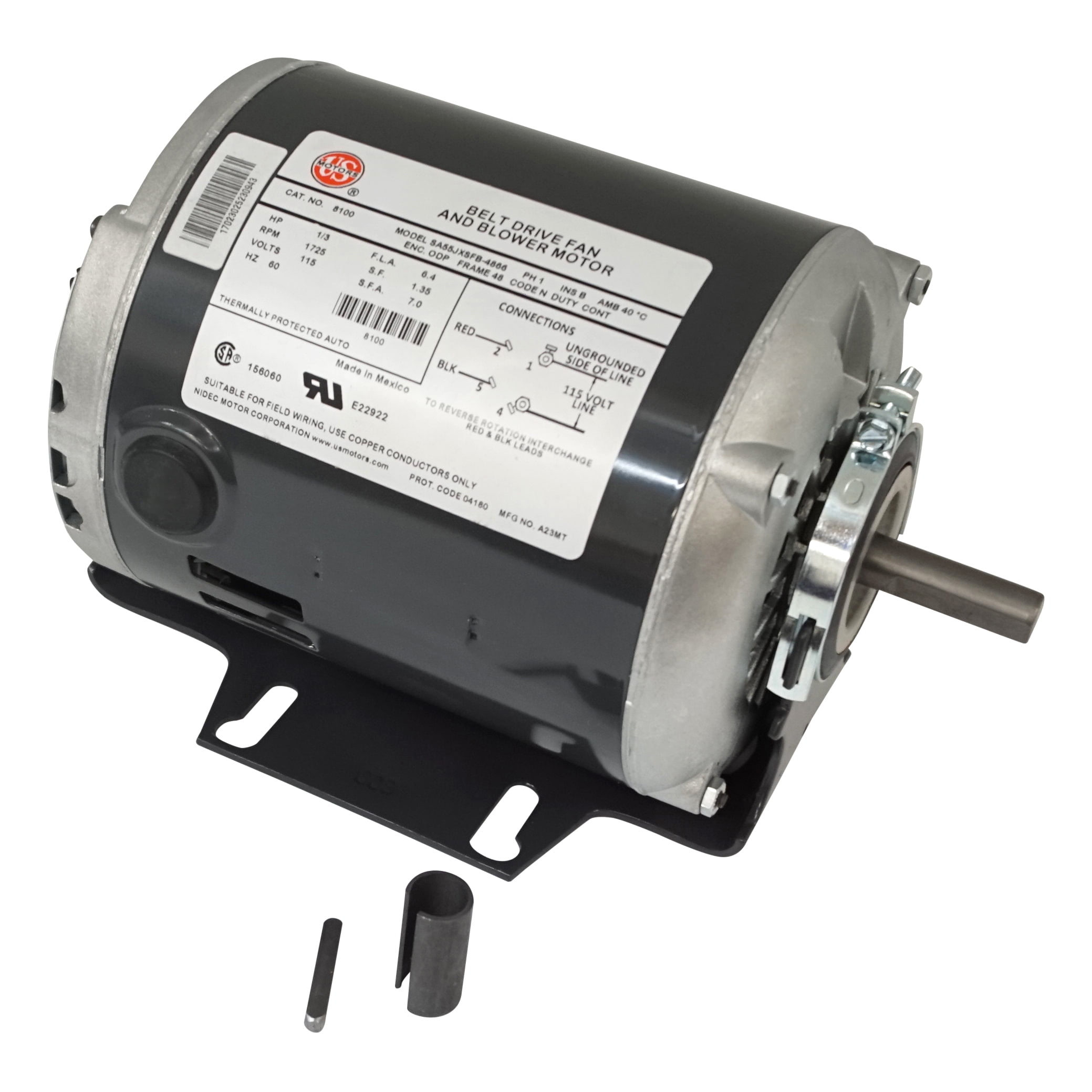 48 Frame Belt Drive Fan & Blower Motor, 1/3 HP, 115V, 1725 RPM, 1.5 ...