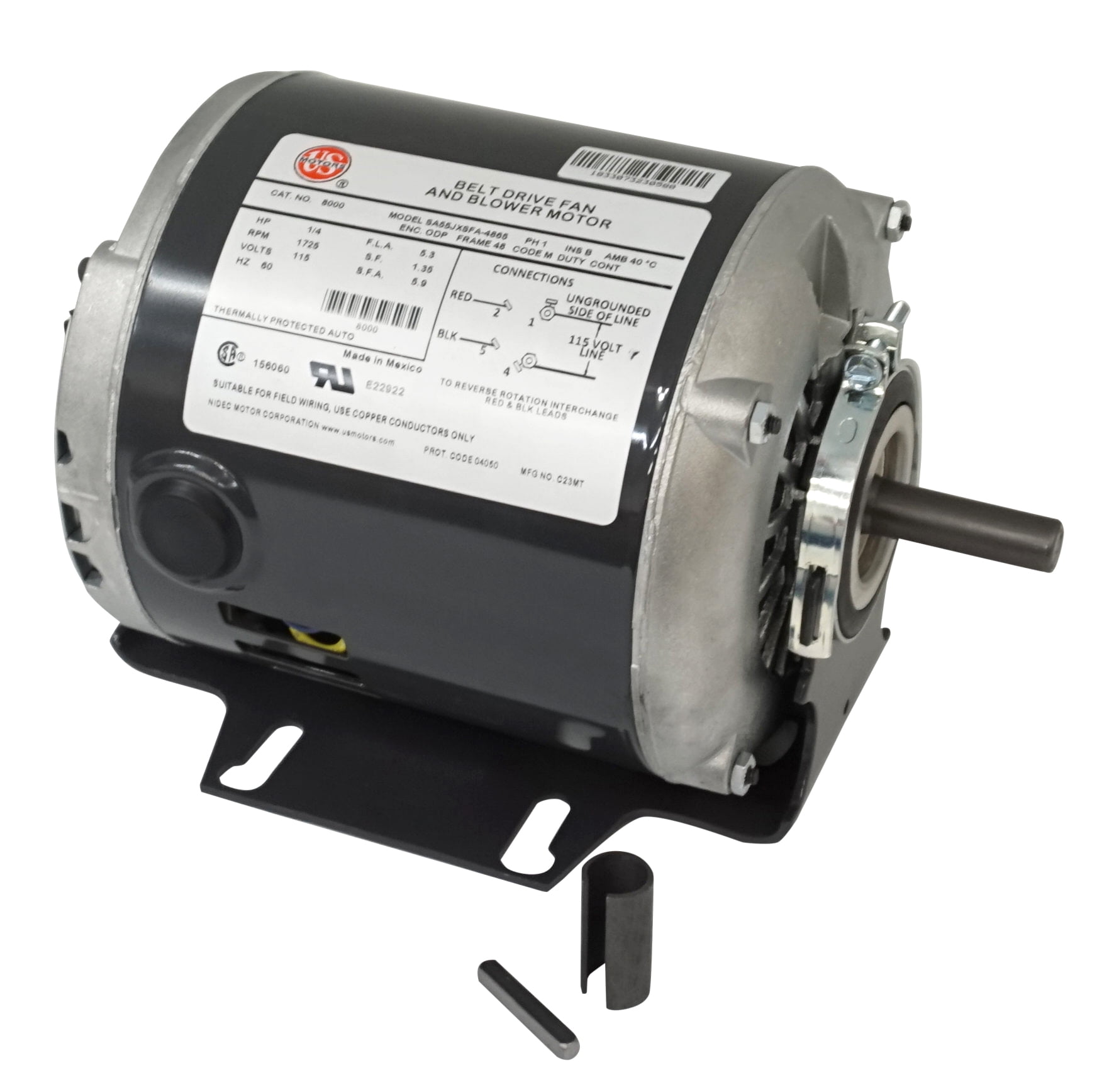 48 Frame Belt Drive Fan & Blower Motor, 1/4 HP, 115V, 1725 RPM, 1.5 ...
