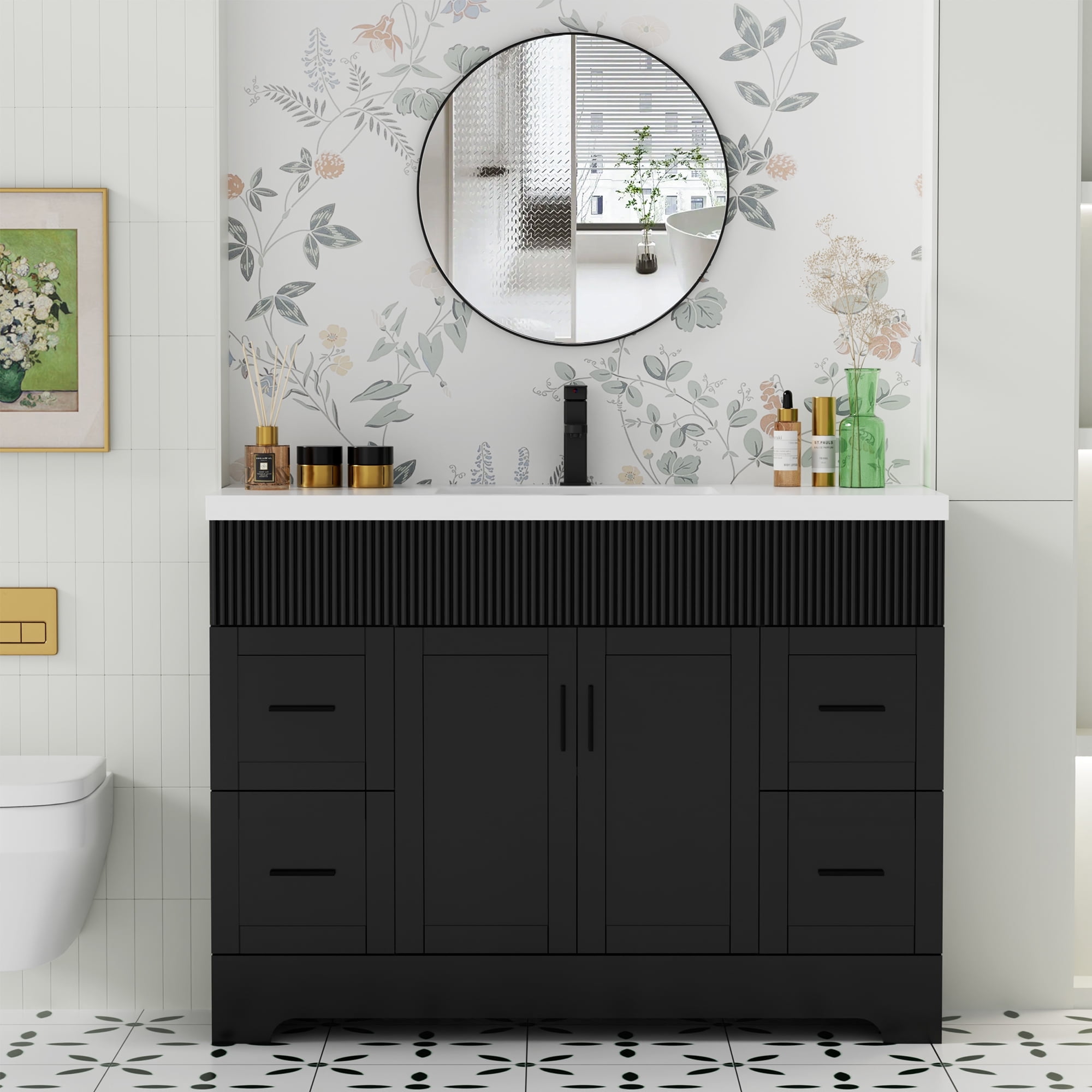 48" Freestanding Single Sink Bathroom Vanity with Resin Top, Faucet and ...