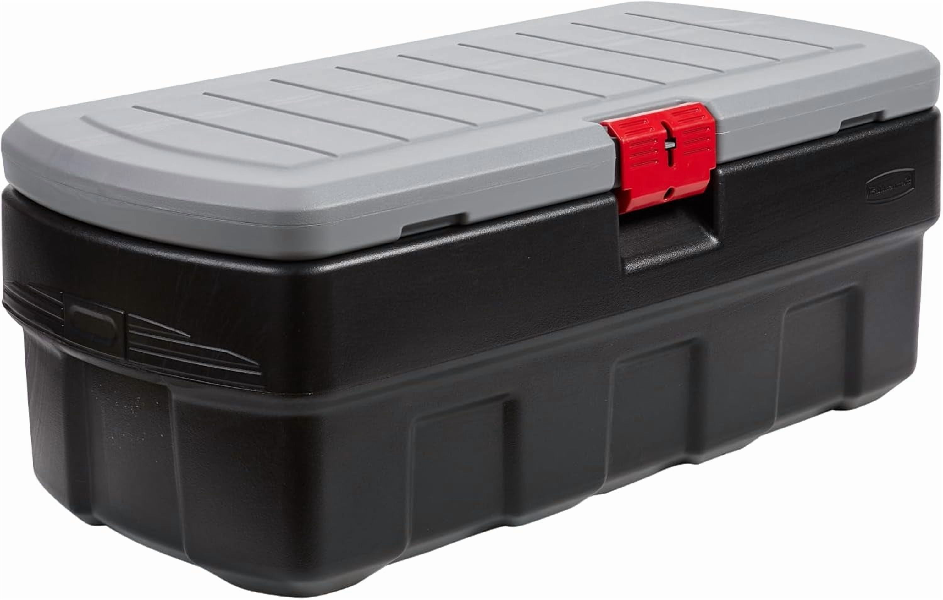 48 Gallon Black Lockable Latch Indoor and Outdoor Storage Box Container ...