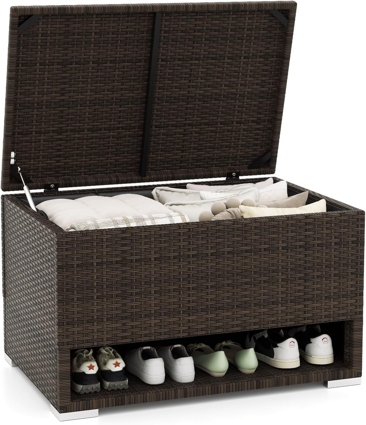 48 Gallon Rattan Outdoor Storage Box with Shoe Rack, Outdoor Storage ...